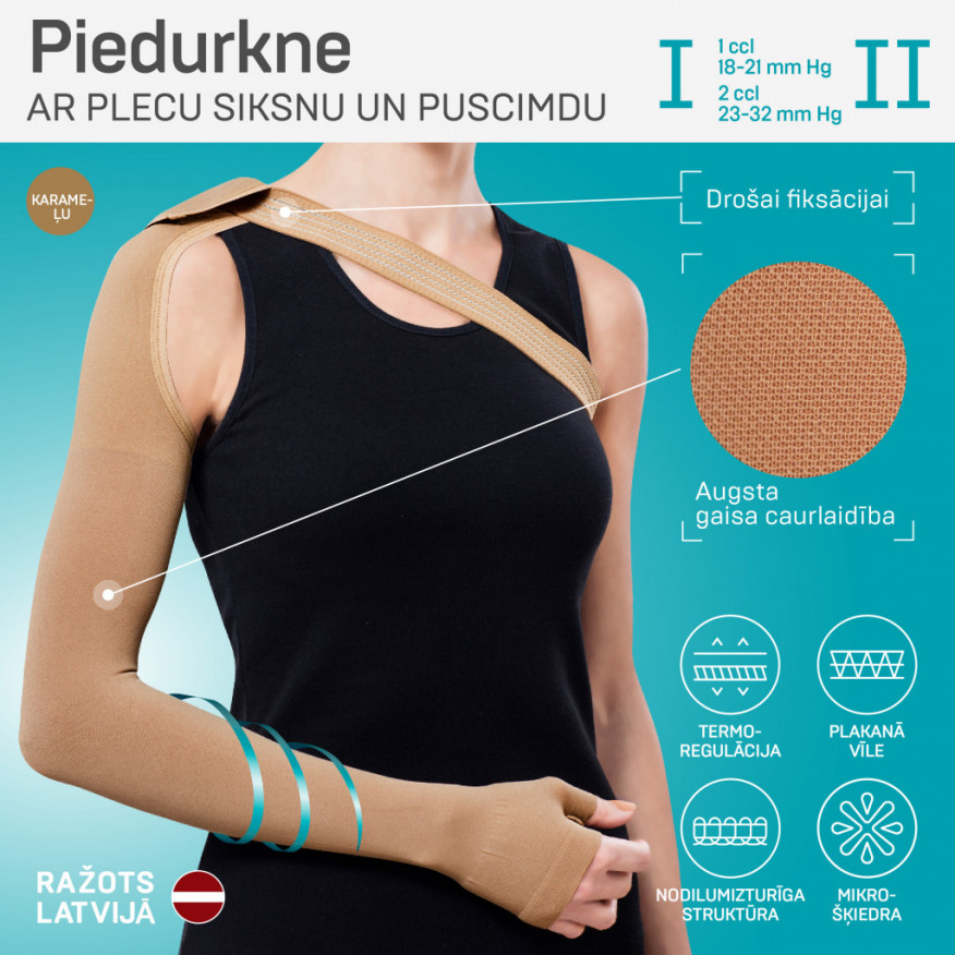 Medical arm sleeve with shoulder strap and gauntlet. LUX - Tonus Elast