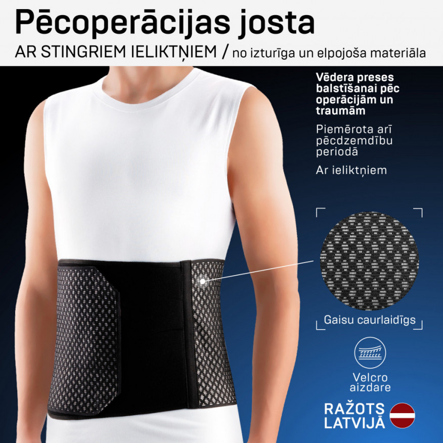 Medical post-operative belt, made of breathable, resistant material ...