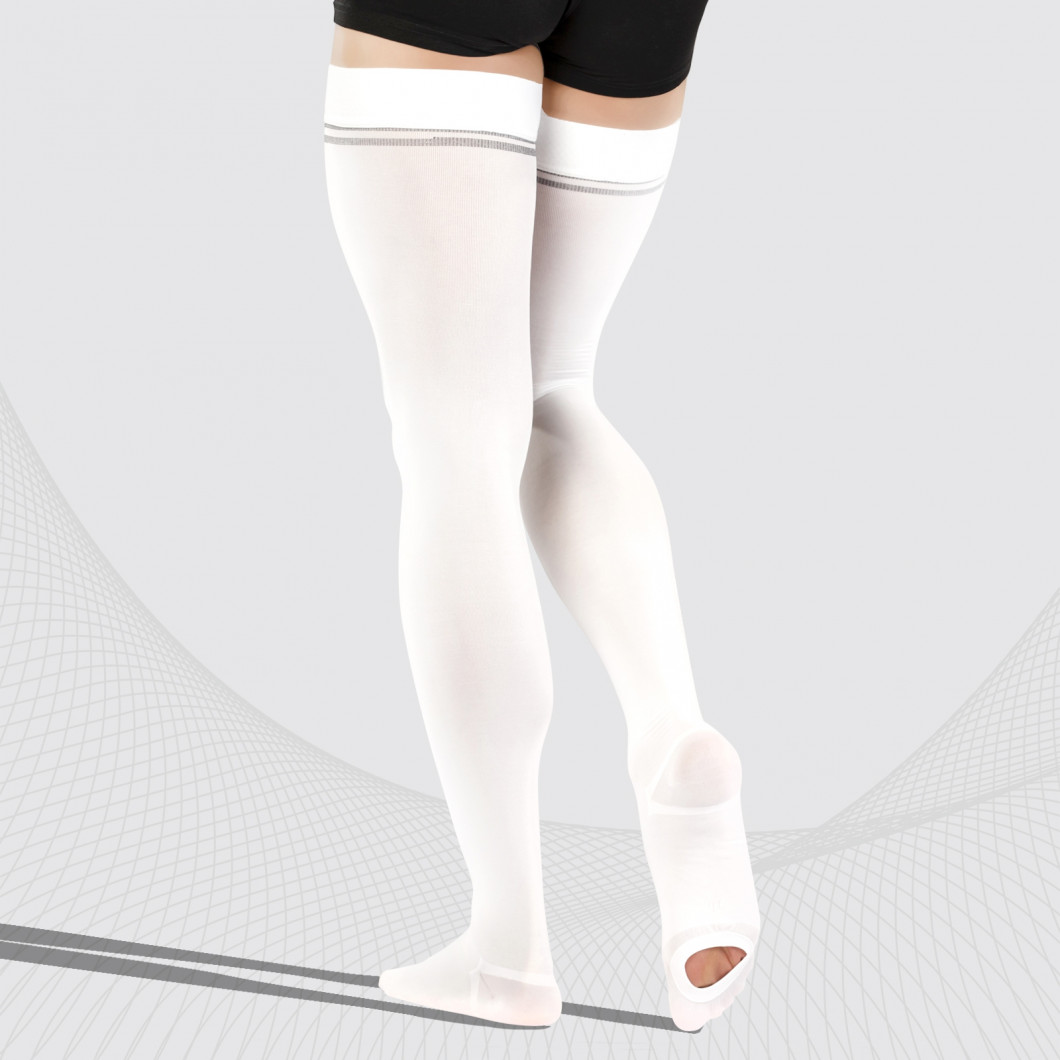 Medical compression thigh stockings with inspection opening, anti ...