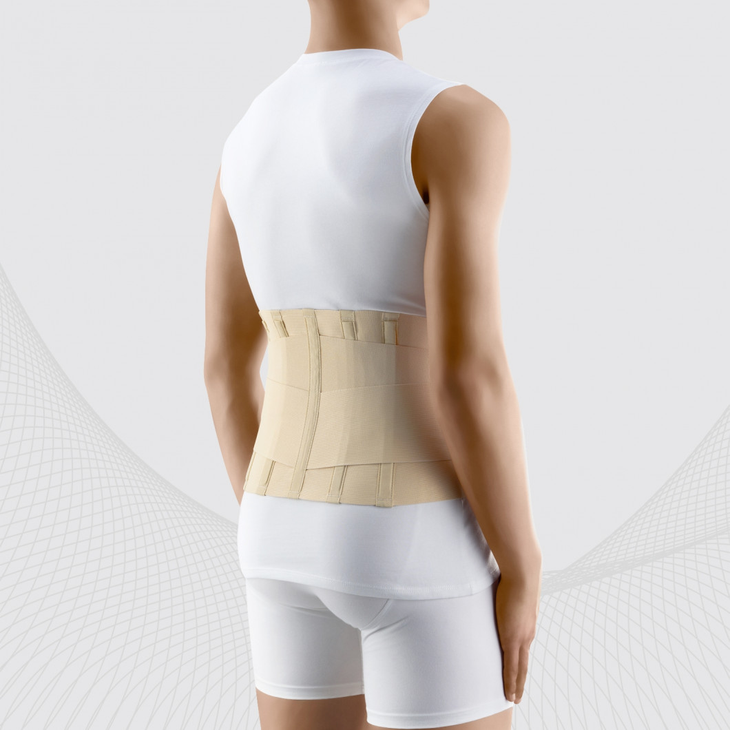Medical elastic lumbar fixation corset with stiff inserts and straps ...